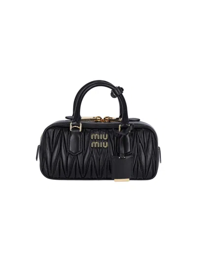 Miu Miu Mini Arcadie Leather Top Handle Bag In Black | ModeSens