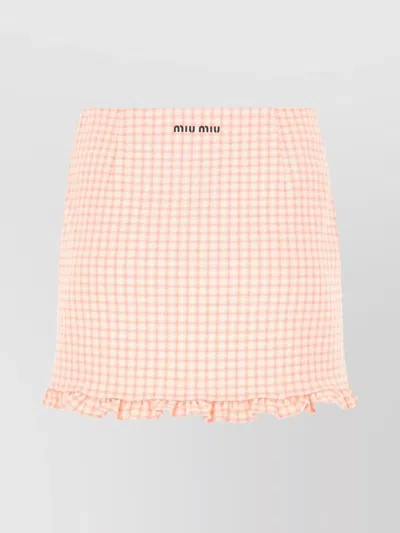 Miu Miu Checkered Pattern Mini Skirt With Ruffle Hem In Multi | ModeSens