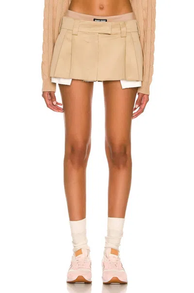 Miu Miu Chino Pleated Micro Mini Skirt In Corda In Beige | ModeSens