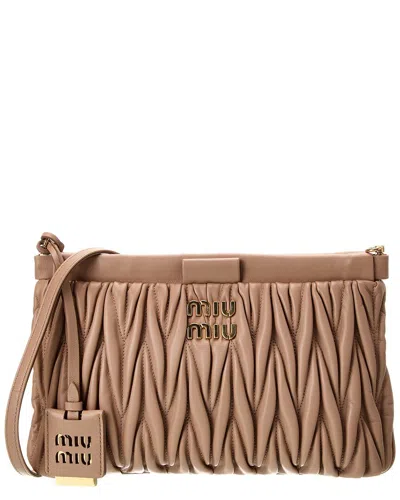 Miu Miu Logo Matelasse Leather Shoulder Bag In Beige | ModeSens