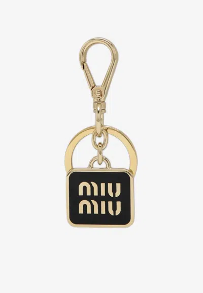 Miu Miu Logo Metal Key Ring In Black | ModeSens