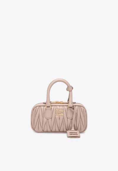 Miu Miu Mini Arcadie Quilted Leather Top Handle Bags In Pink | ModeSens