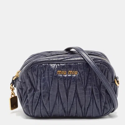 Miu Miu Navy Blue Matelassé Leather Camera Crossbody Bag | ModeSens