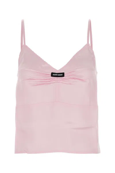 Miu Miu Ruched Detail Satin Tank Top In Pink | ModeSens