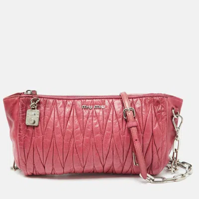 Miu Miu Pink Leather Matalasse Shoulder Bag | ModeSens
