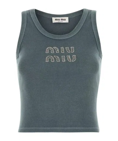 Miu Miu Ribbed Tank Top In Gray | ModeSens