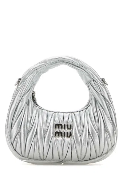 Miu Miu Silver Nappa Leather Mini Wander Handbag | ModeSens