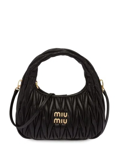 Miu Miu Wander Matelassé Nappa Leather Hobo Bag In Black | ModeSens