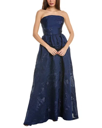 Ml Monique Lhuillier Strapless Jacquard Gown In Blue Modesens