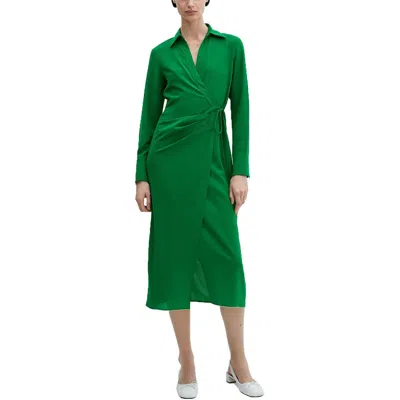 Mng Womens Wrap Shirtdress Wrap Dress In Green | ModeSens