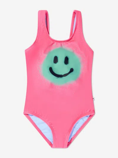 Molo Kids' Girls Smiley Face Nika Swimsuit In Pink | ModeSens