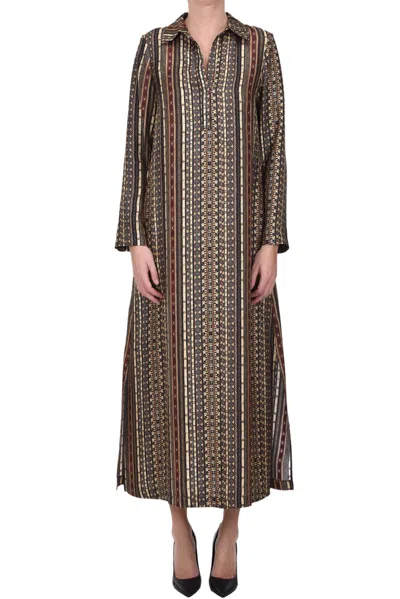 Momoní Printed Silk Long Dress In Brown | ModeSens