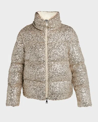 Moncler Anternes Sparkling Sequined Puffer Jacket In Gold | ModeSens