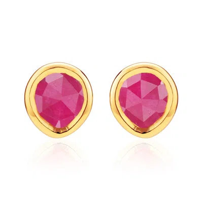 Monica Vinader Gold Siren Mini Stud Earrings Pink Quartz In Pink/gold ...