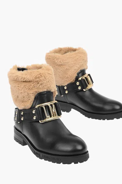 Moschino Love Leather Ankle Boots With Faux Fur Details In Multi | ModeSens