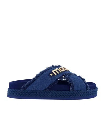 Mou Logo Logo Slippers In Blue | ModeSens