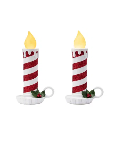 Mr. Christmas 10" Flickering Led Resin Glittery Striped Candles, Set Of ...