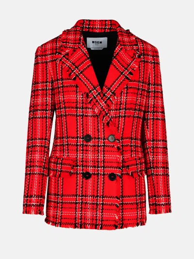 Msgm 'check' Red Cotton Blend Blazer | ModeSens