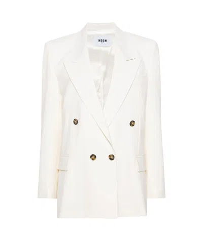 Msgm Double-breasted Peak-lapels Blazer In White | ModeSens