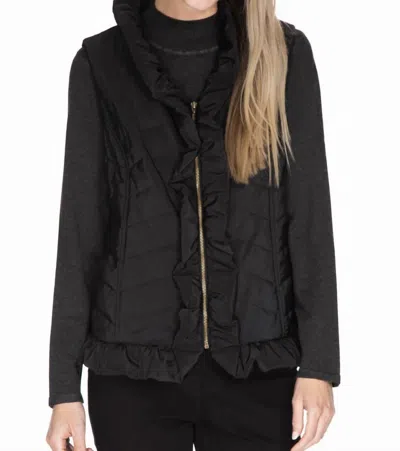 Multiples Ruffle Trim Quilted Nylon Vest In Black | ModeSens