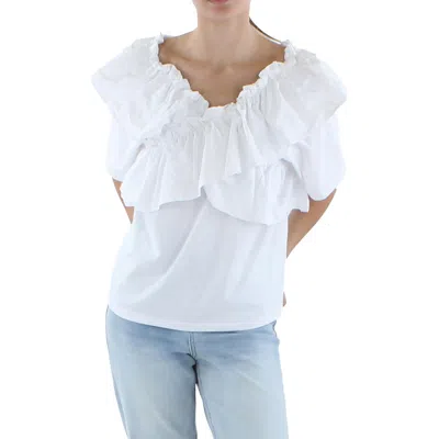 N By Nancy Womens Ruffled Knit Blouse In White | ModeSens