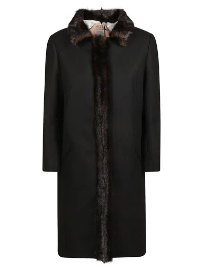 N°21 Fur Detailed Long Coat In Nero | ModeSens