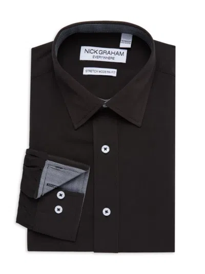 Nick Graham Men's Traveler Stretch Modern Fit Dress Shirt In Black ...