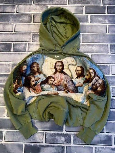 Pre-owned Nike X Vintage Streetwear Reworked Nike Big Logo Jesus Hoodie ...