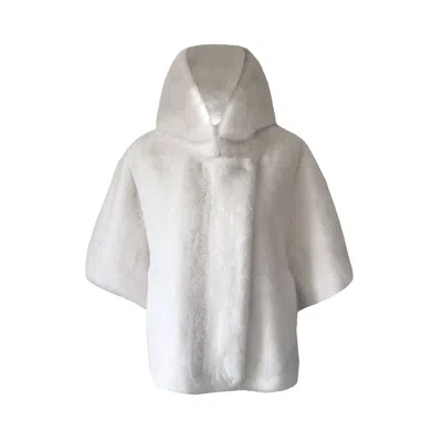 Nina Nieves Women's Snow White Hooded Faux Fur Cape With Pockets | ModeSens