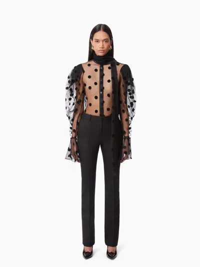 Nina Ricci Pussy-bow Polka-dot Tulle Shirt In Black | ModeSens