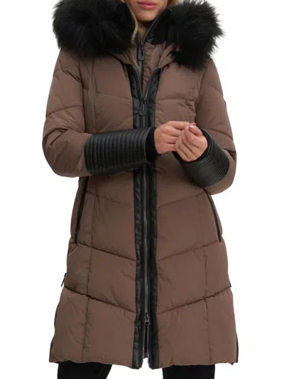 Noize Women's Priya Faux Fur Trim Quilted Parka In Mocha | ModeSens