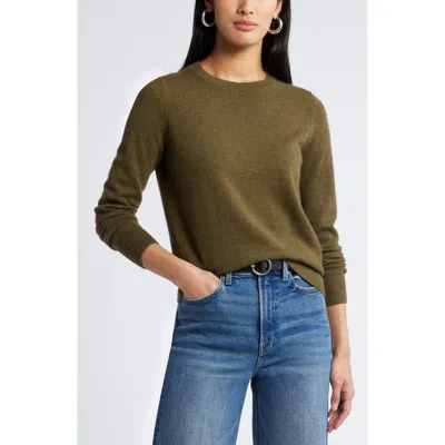Nordstrom Crewneck Cashmere Sweater In Olive Dark Heather | ModeSens