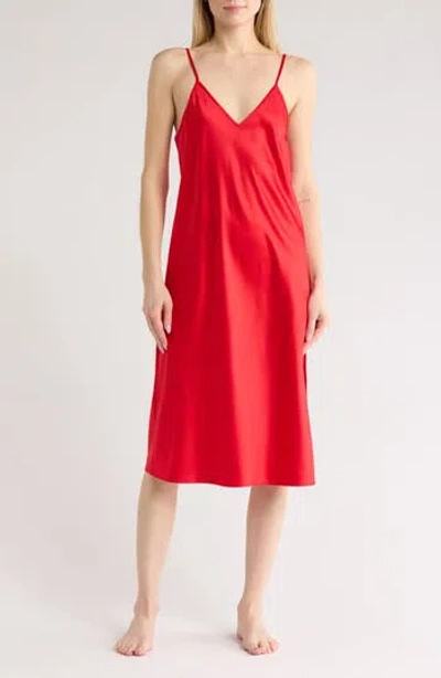 Nordstrom Rack Satin Midi Chemise In Red Toreador | ModeSens