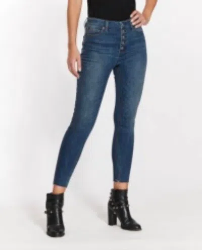 Oat New York High Rise Button Fly Skinny Ankle Jean In Dark Gulf In ...