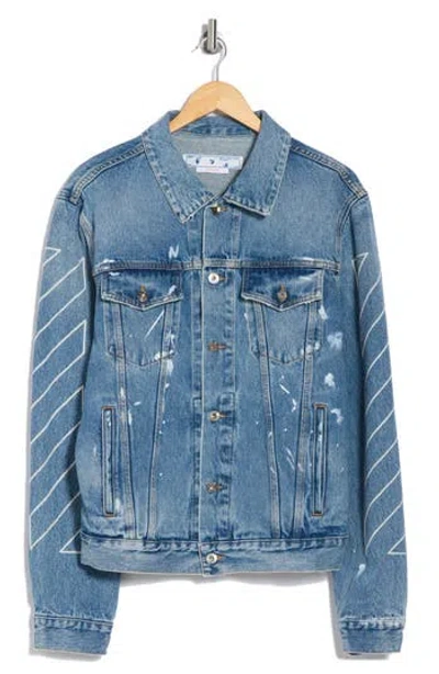 Off-white Diagonal Outline Paint Slim Denim Jacket In Blue | ModeSens
