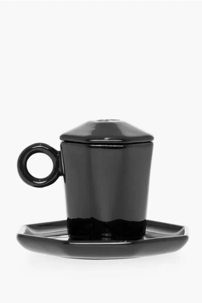 Off-white Kitchenware Octagonal Coffee Cup With Saucer In Black | ModeSens