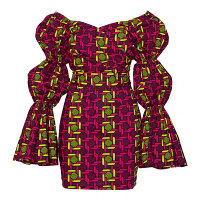 Ofuure Women's Pink / Purple Wunmi African Print Off-shoulder Puffy ...