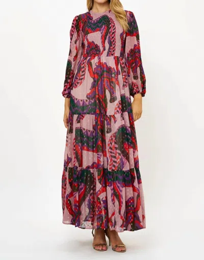 Oliphant Smocked Top Maxi Dress In Arabia Crimson In Multi | ModeSens