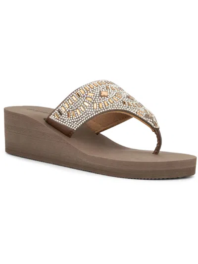 Olivia Miller Ipanema Womens Rhinestone Toe-post Wedge Sandals In Grey | ModeSens