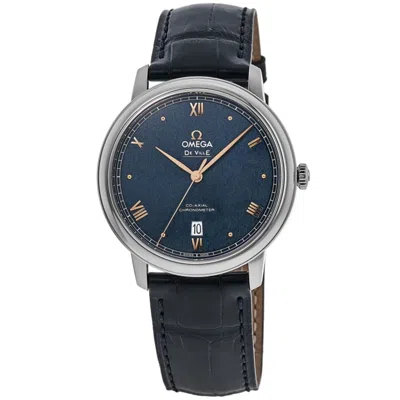 Omega De Ville Prestige Co-axial 39.5mm Automatic Blue Dial Leather Strap Men's Watch 424.13.40 ...