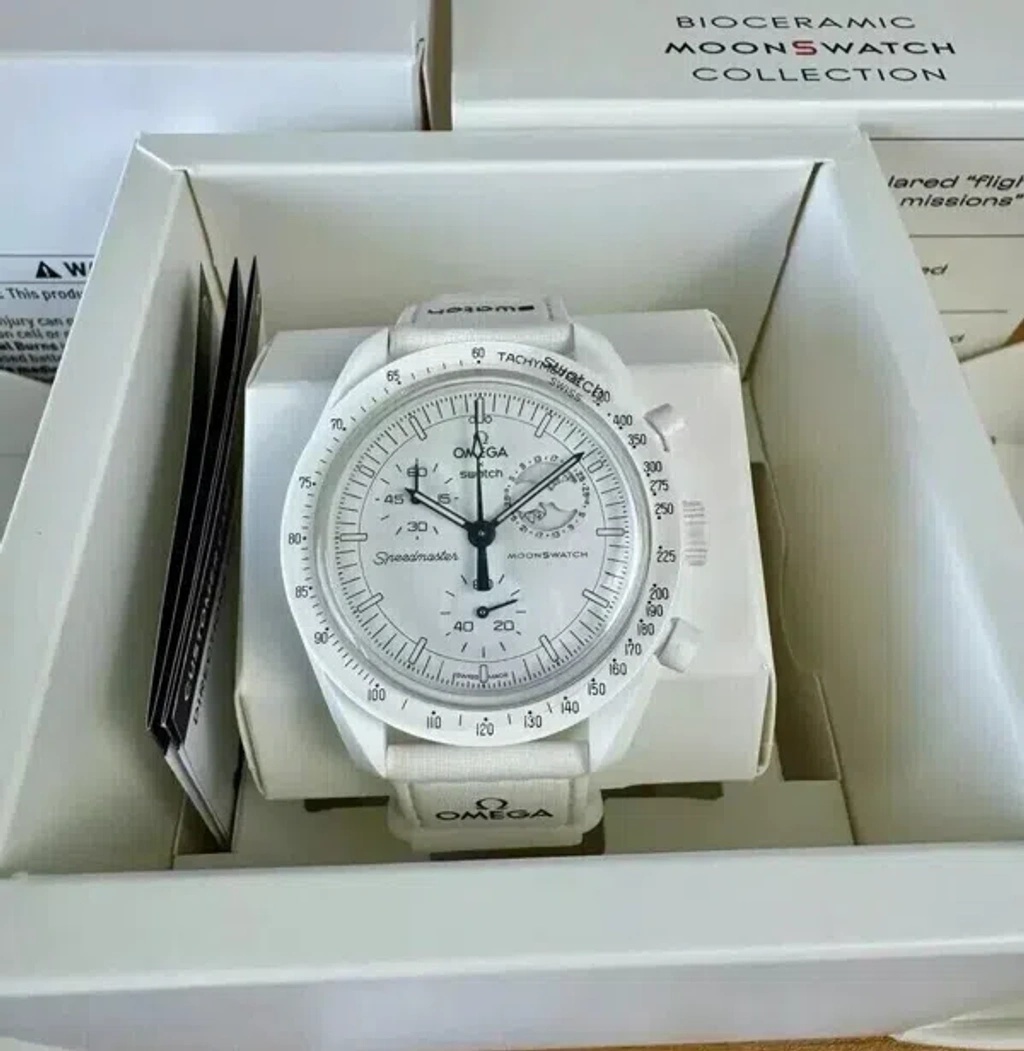 Pre-owned Omega X Swatch Snoopy Moonswatch Mission To The Moonphase Moon White | ModeSens