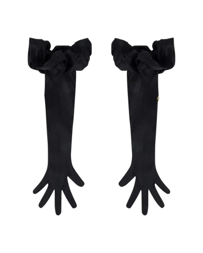 Onori Long Ruffle Gloves In Black | ModeSens