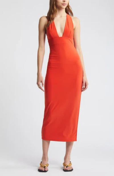 Open Edit Plunge Neck Dress In Red Poinciana | ModeSens