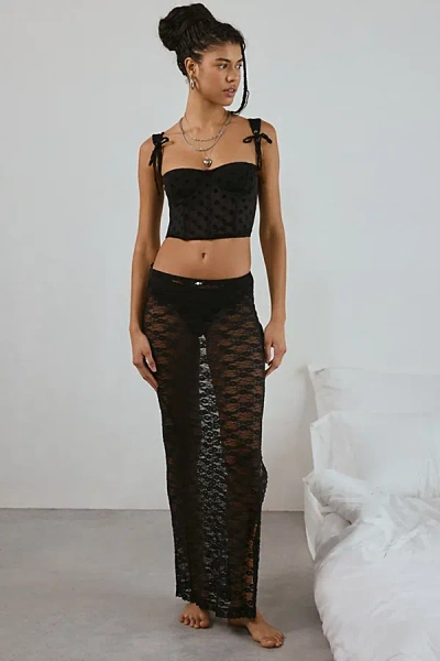 Out From Under Lovey Dovey Hearts Flocked Mesh Corset Top In Black Mesh ...