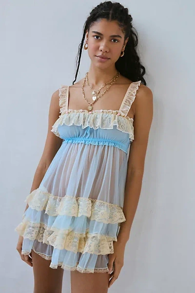 Out From Under Tiered Ruffle Sheer Mesh Slip Dress In Blue, Women's At ...