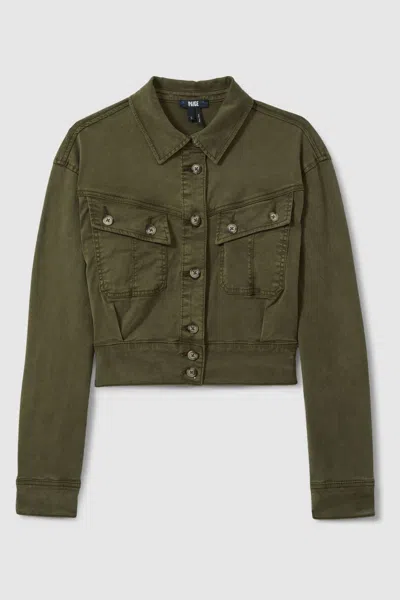 Paige Cropped Denim Jacket In Military Green | ModeSens