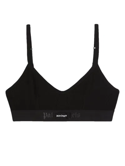 Palm Angels Logo Cotton Balconette Bra In Black | ModeSens
