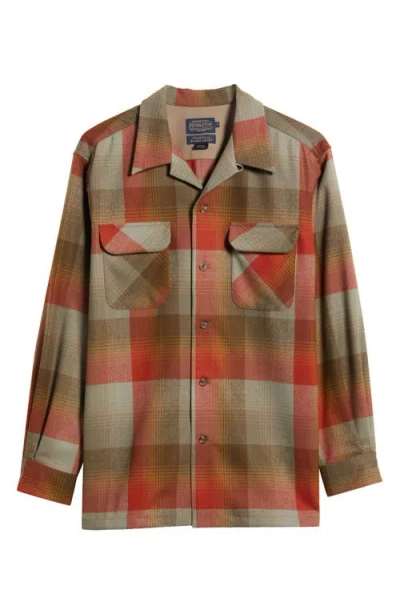 Pendleton Board Plaid Wool Flannel Shirt In Tan/red Plaid | ModeSens