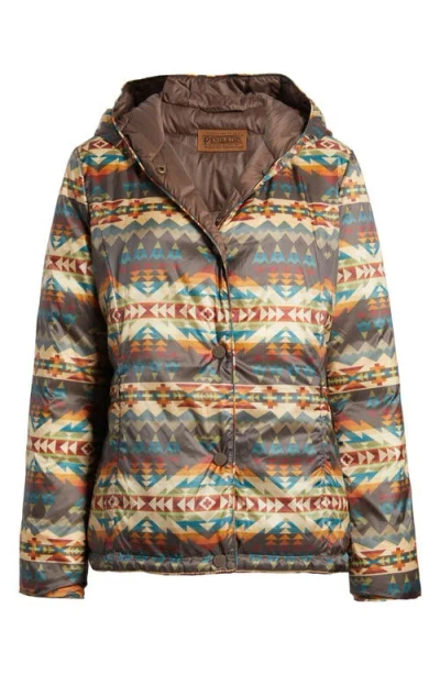 Pendleton Sula Reversible Hooded Down Jacket In Solstice Canyon Brown ...