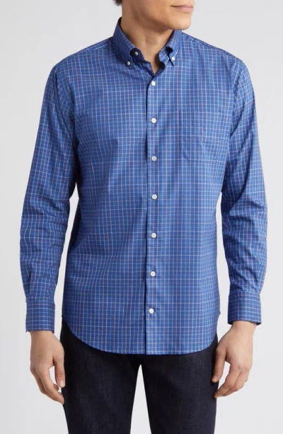 Peter Millar Patten Check Performance Button-up Shirt In Navy | ModeSens